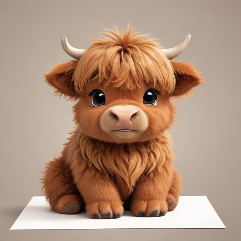 brown fluffy cute kawaii adorable highlandcow sitting 2d drawing anime ...
