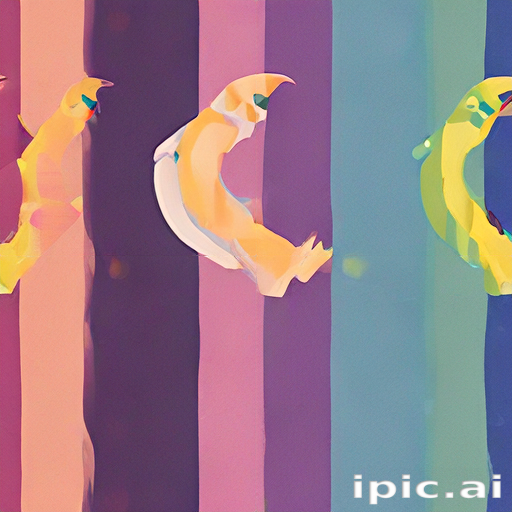 Colorful Abstract Birds Dancing Against Vibrant Striped Backgrounds in ...