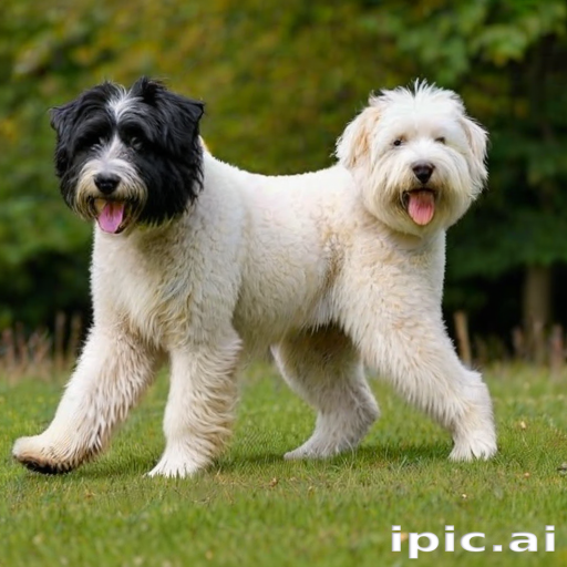 Two Happy Dogs Playfully Walking Together in a Lush Green Park.