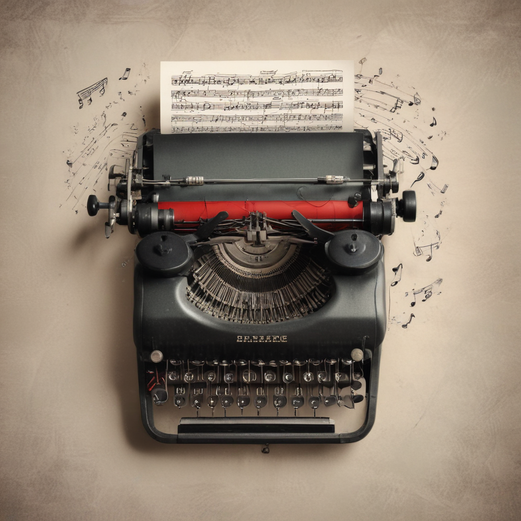 Vintage typewriter with music notes floating out of it