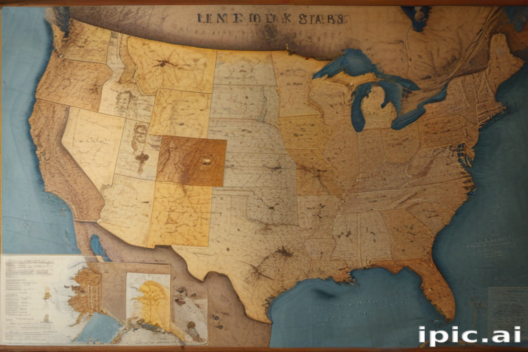 Historical Map of the United States Featuring Detailed State Boundaries ...