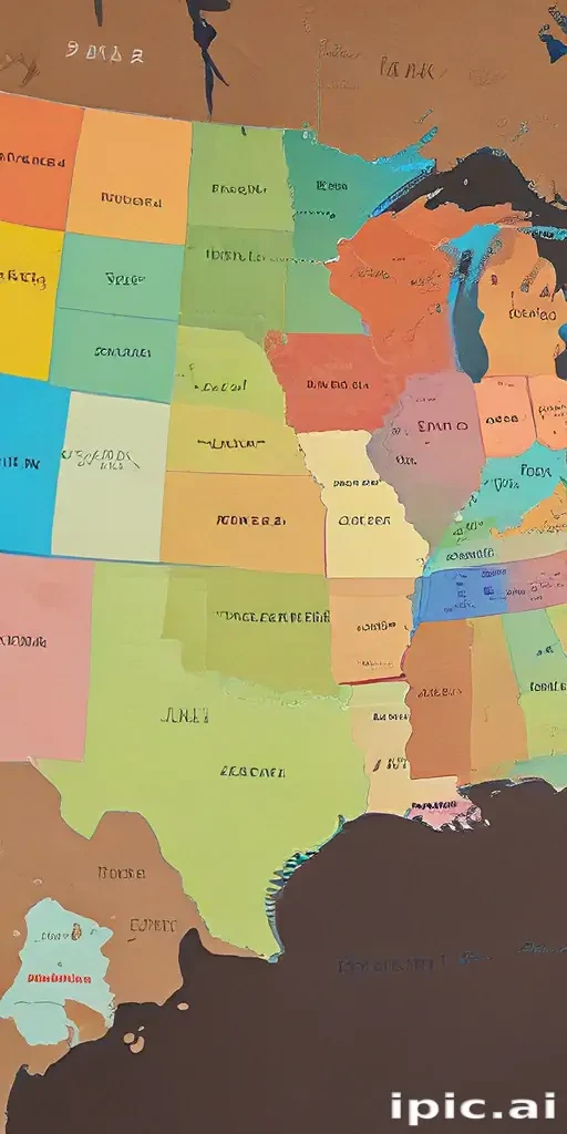 Colorful Map of the United States Highlighting State Borders and Names