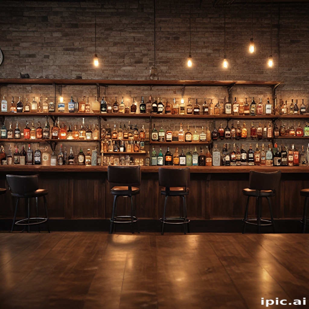Cozy Bar Interior Featuring a Well-Stocked Shelf of Spirits