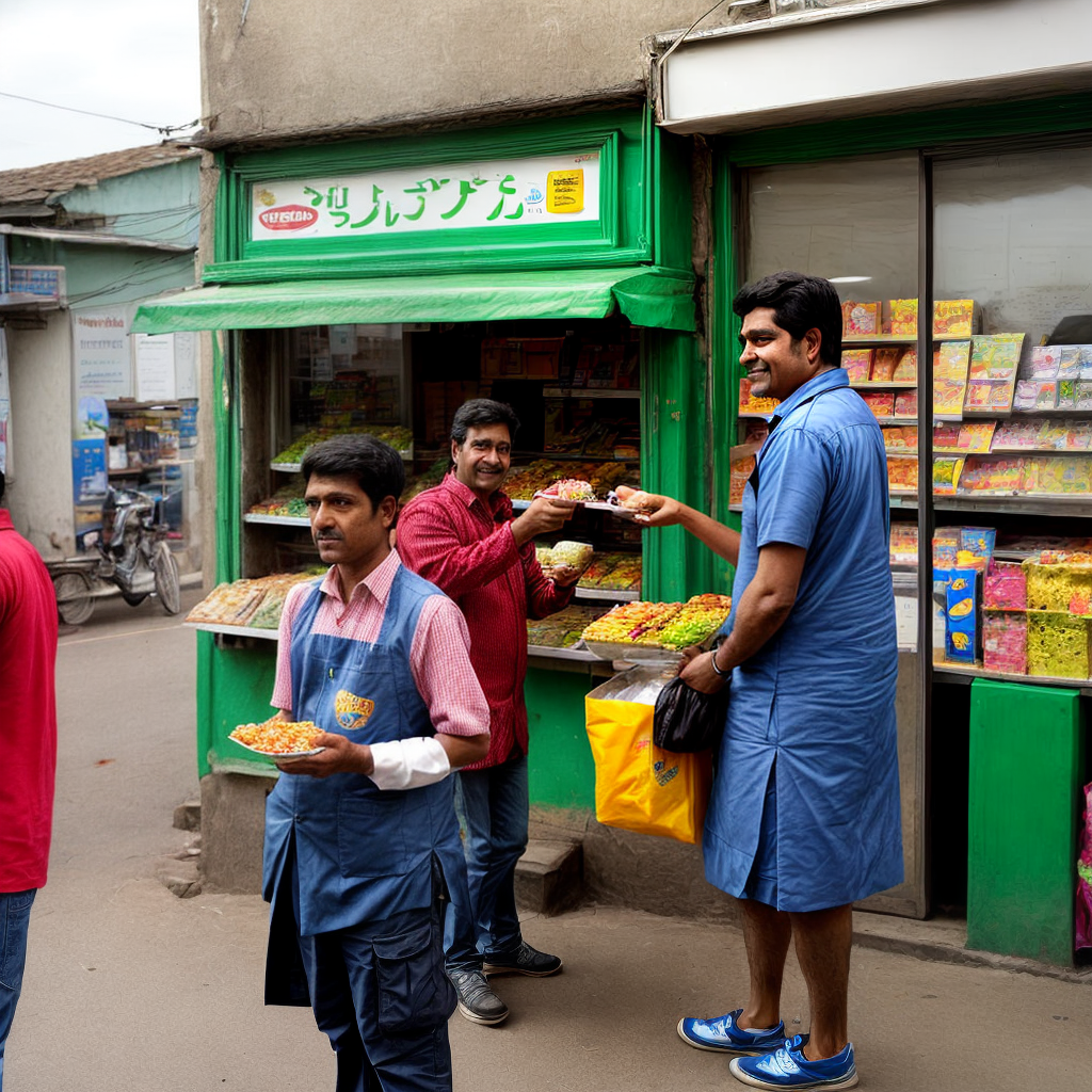 Raj selling sweets at a corner shop