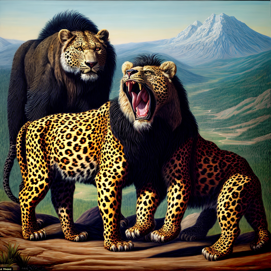 an oil painting of the beast like unto a leopard, and his feet were as ...