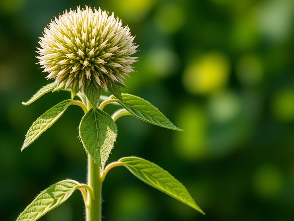 Create a detailed botanical illustration of a tall flowering plant with ...