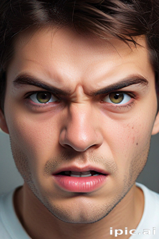 Intense Close-Up of a Young Man Displaying Strong Anger and Frustration