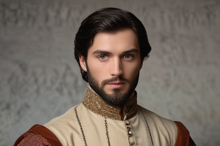 French tudor era prince, dark hair, brown eyes, prominent nose, trimmed ...