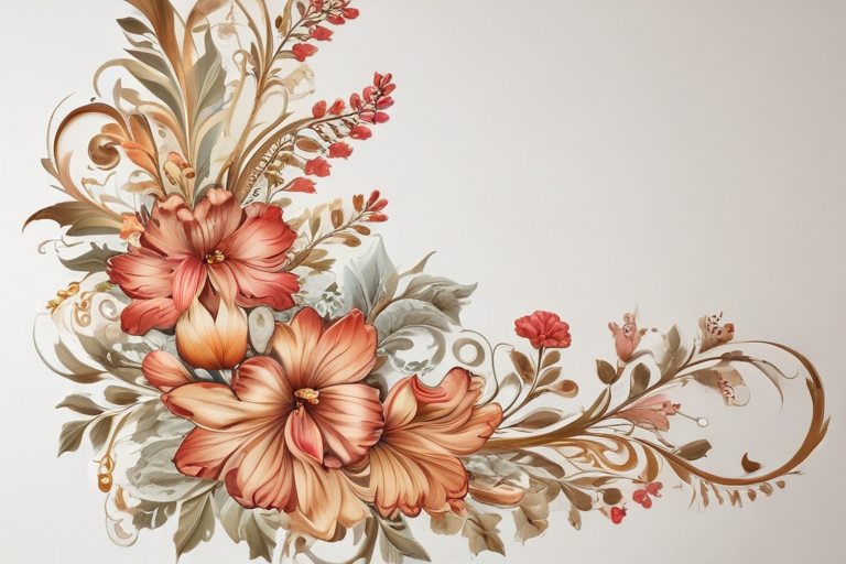 Elegant Floral Design with Vibrant Blooms and Delicate Leaf Patterns
