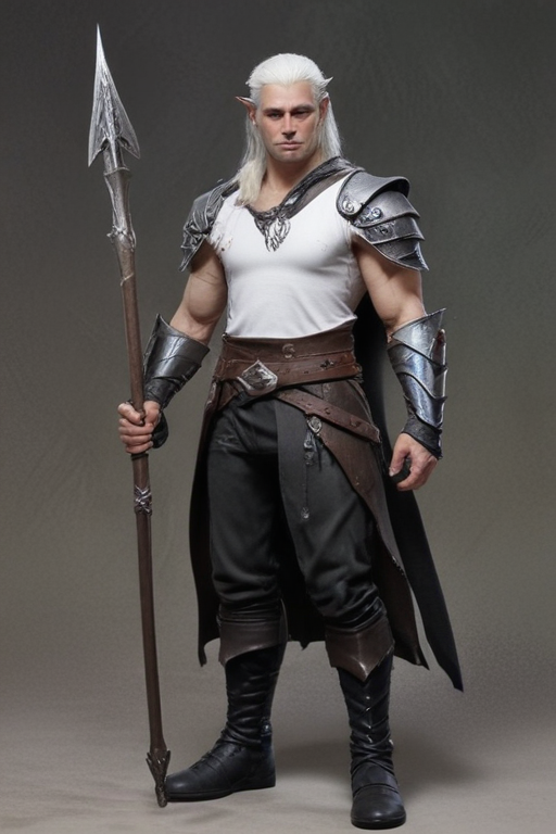 White Dragonborn, Barbarian with a Halberd, Black Leather Boots, Black ...