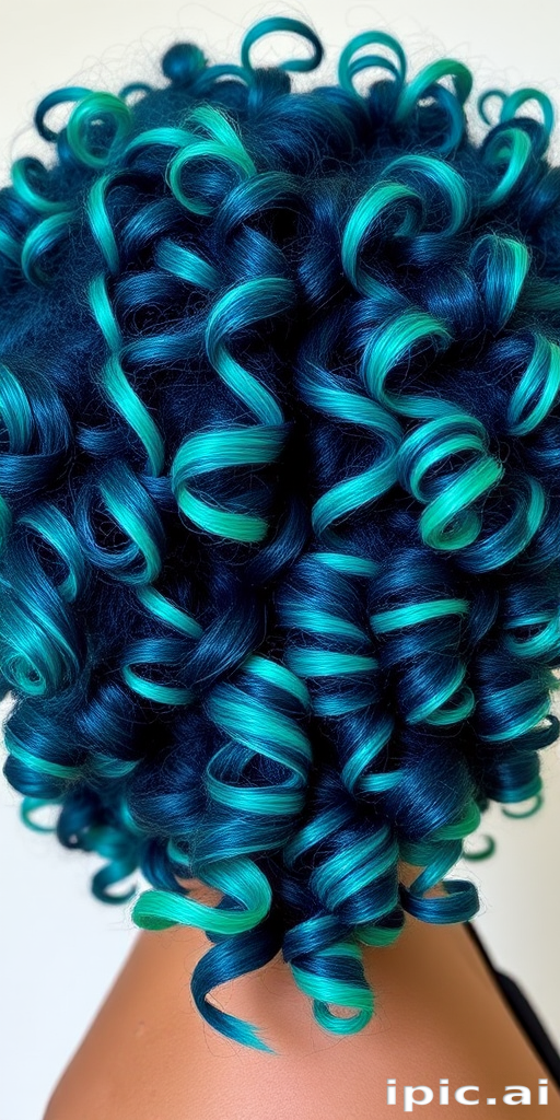 Vibrant Blue and Green Curly Hairstyle Showcasing Stunning Hair Texture