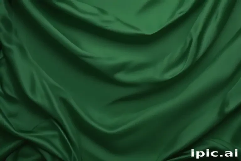Luxurious Deep Green Satin Fabric Draped Elegantly with Soft, Flowing Folds