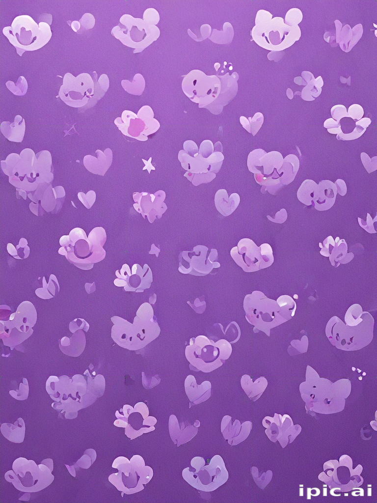 Whimsical Purple Background Filled with Playful Hearts and Cute Faces