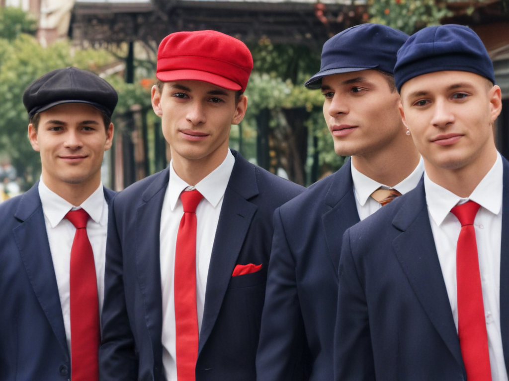 a guy with a dark blue chauffeurs hat, black hair a white shirt and a ...