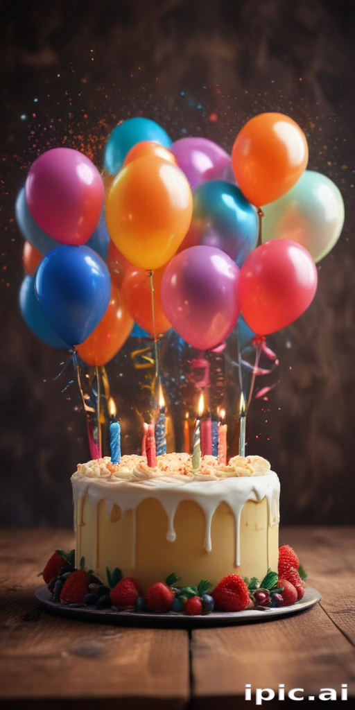 A Festive Celebration with a Colorful Cake and Vibrant Balloons.