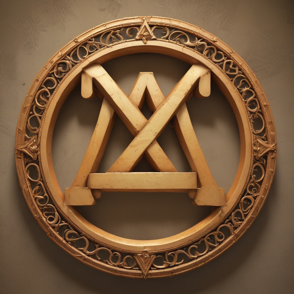 Intricate Golden Symbol Encircled by Decorative Pattern on Textured Wall.
