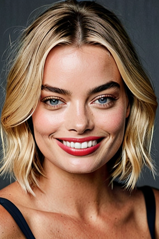 margot robbie smiling without lipstick