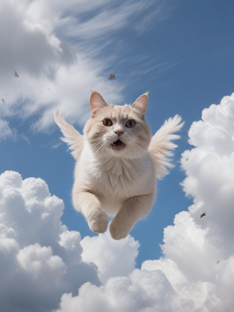 A cat flying through heaven