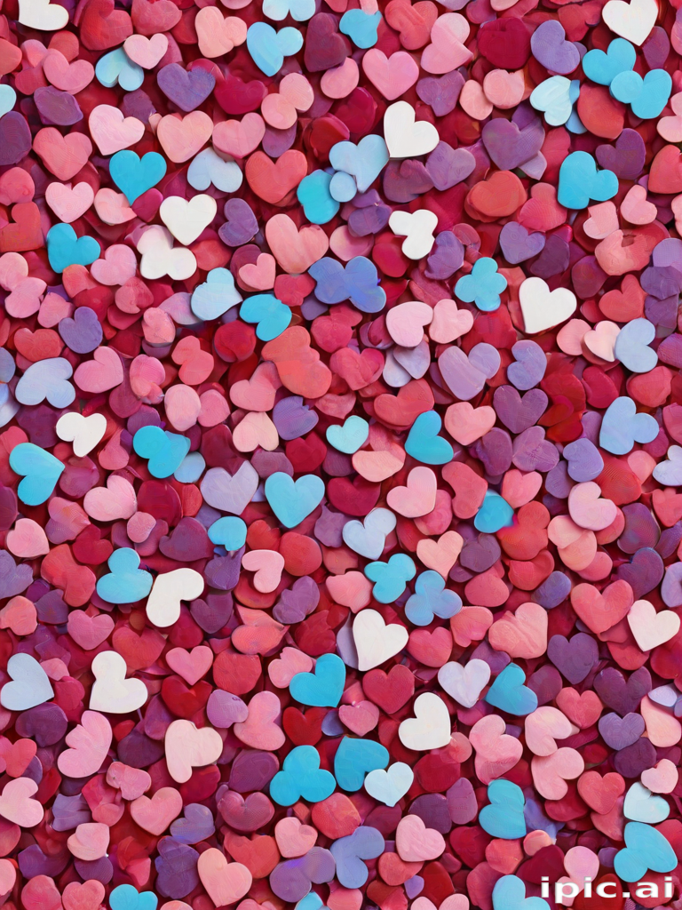 A Colorful Array of Small Hearts in Various Shades and Sizes.