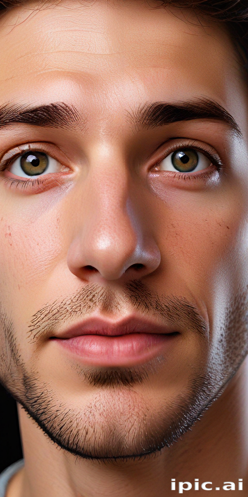 Close-Up Portrait of a Young Man with Expressive Eyes and Smooth Skin.