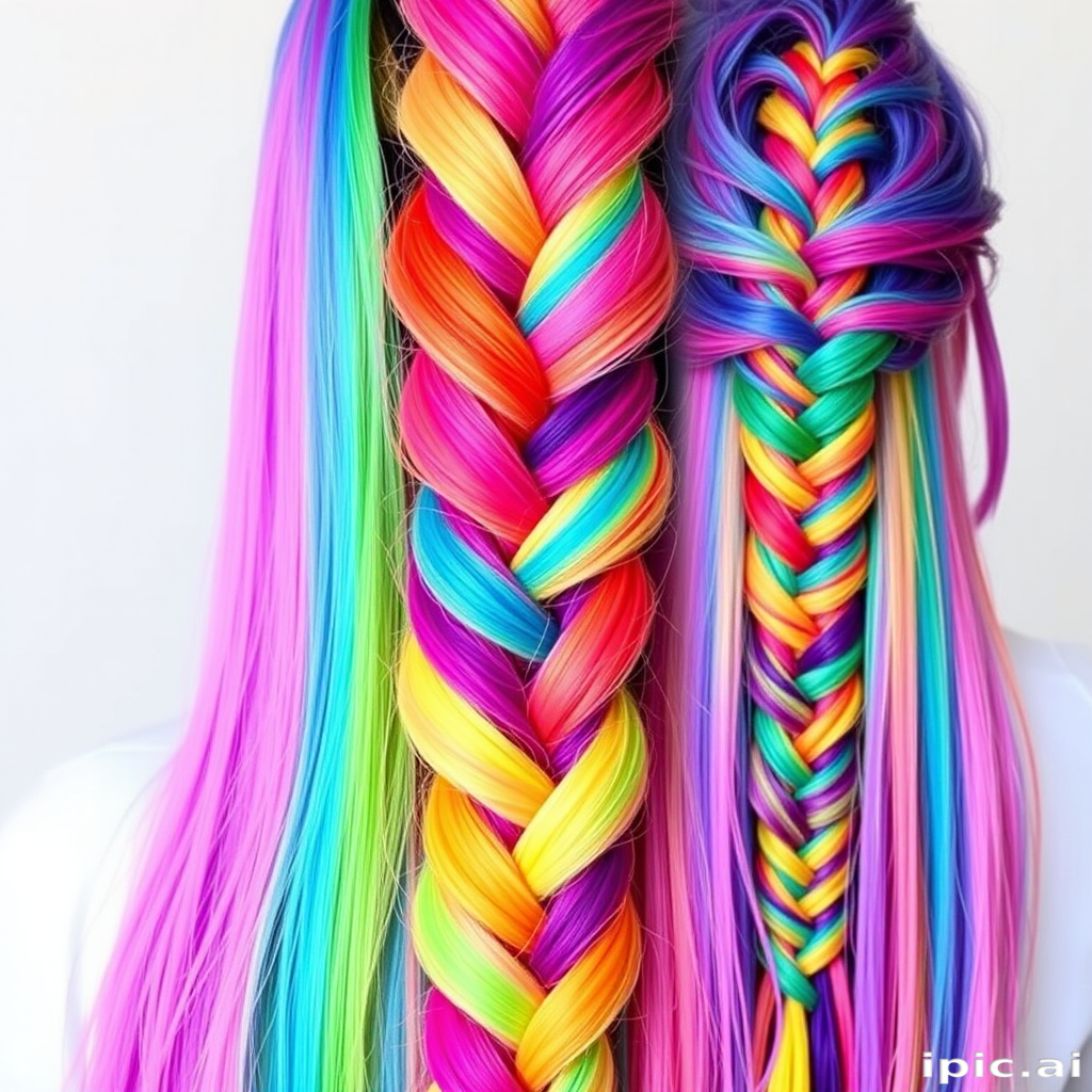Bold rainbow unicorn braid incorporating every color of the spectrum in a mesmerizing gradient ...