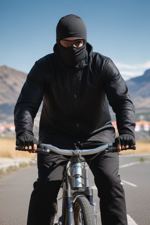 male on bike in balaclava