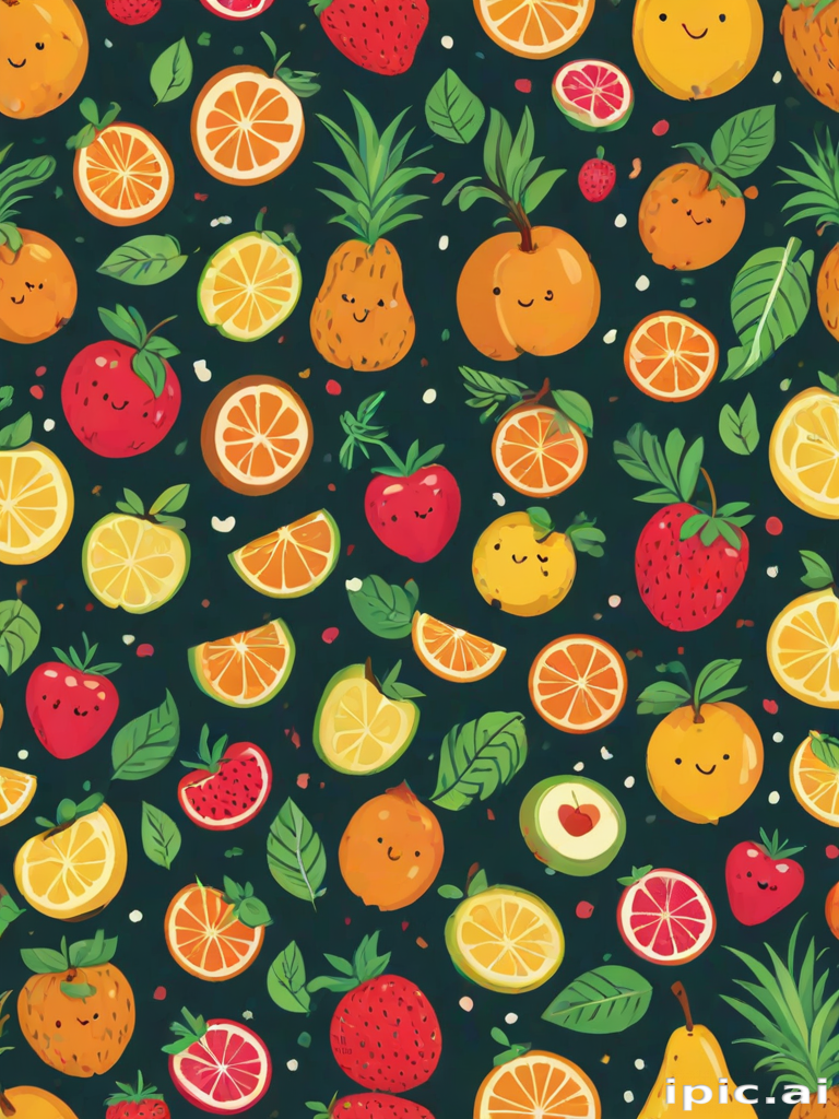 Colorful and Cheerful Fruit Pattern Featuring Various Citrus and Berries