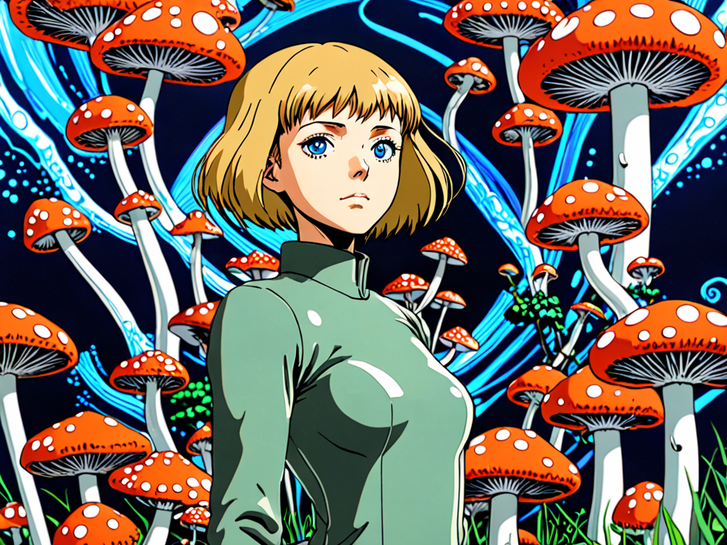 psychedelic ghibli, trippy girl, anime, manga, murshrooms, lain, cute ...