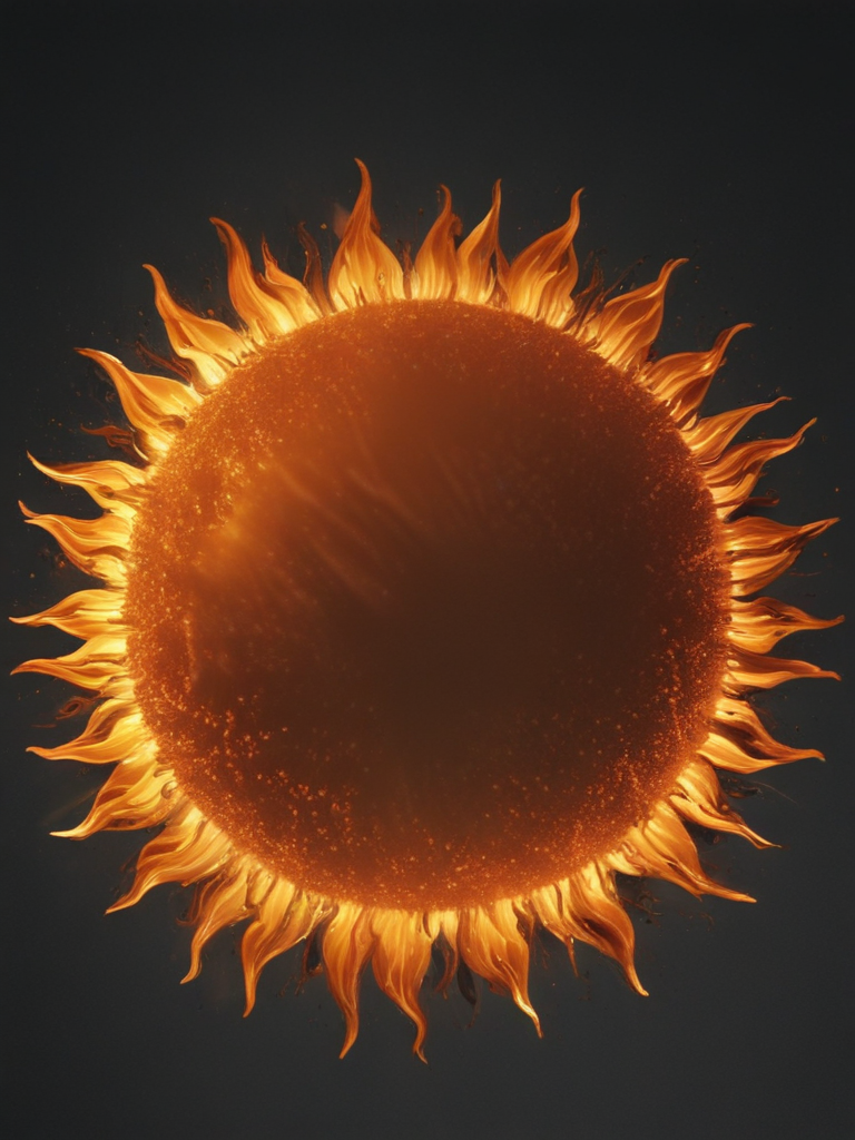 Vibrant Solar Sphere Surrounded by Fiery Flames Against a Dark Background