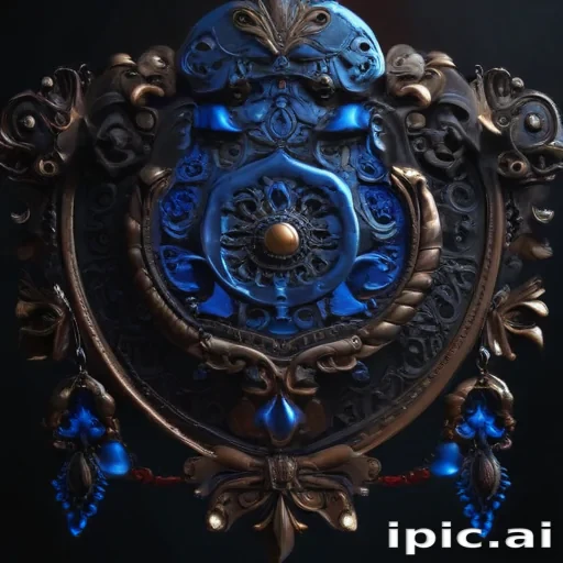 Intricately Designed Ornate Shield with Blue Accents and Decorative ...