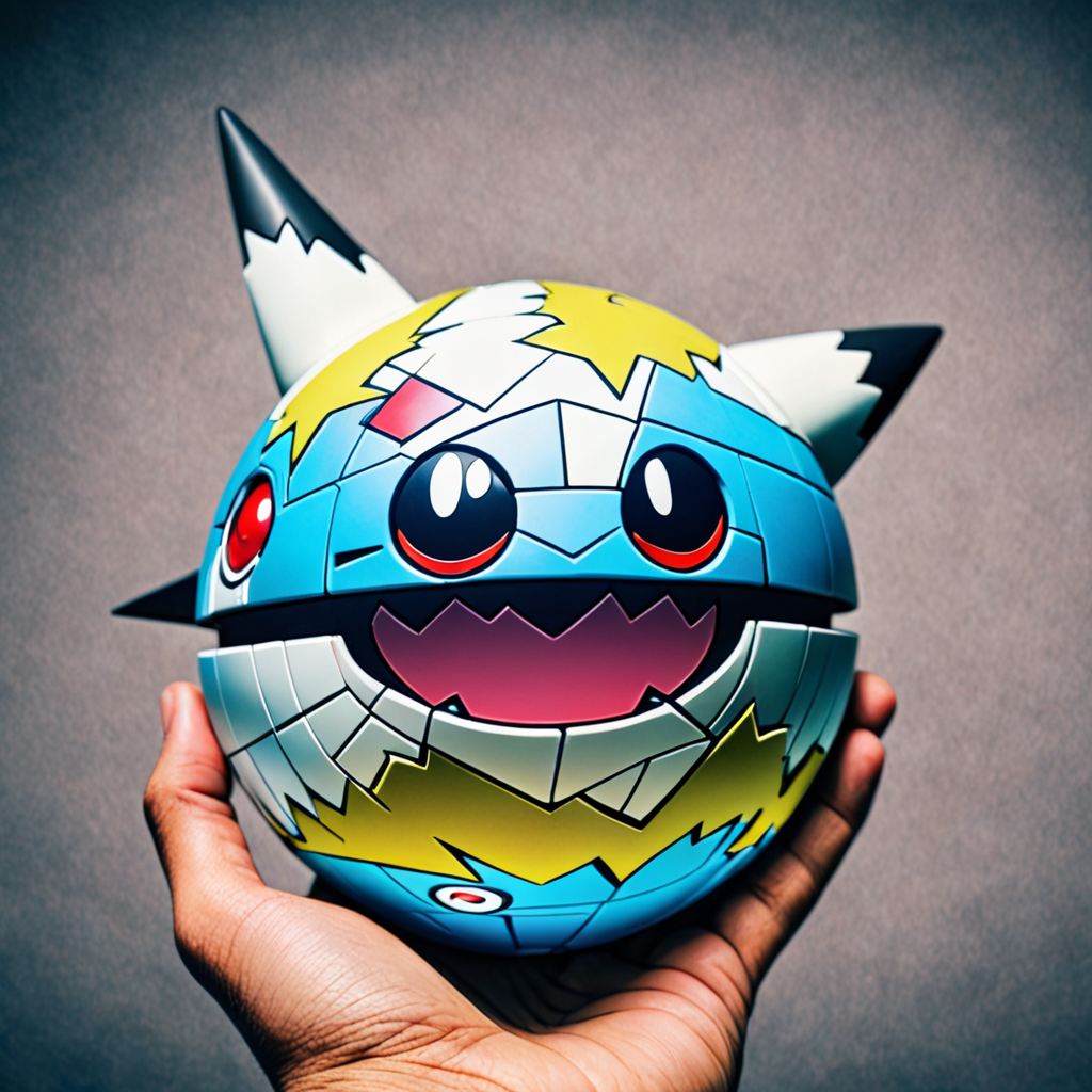 A terreate globe shaped like a pokeball, with the pokemons Mimikyu and ...