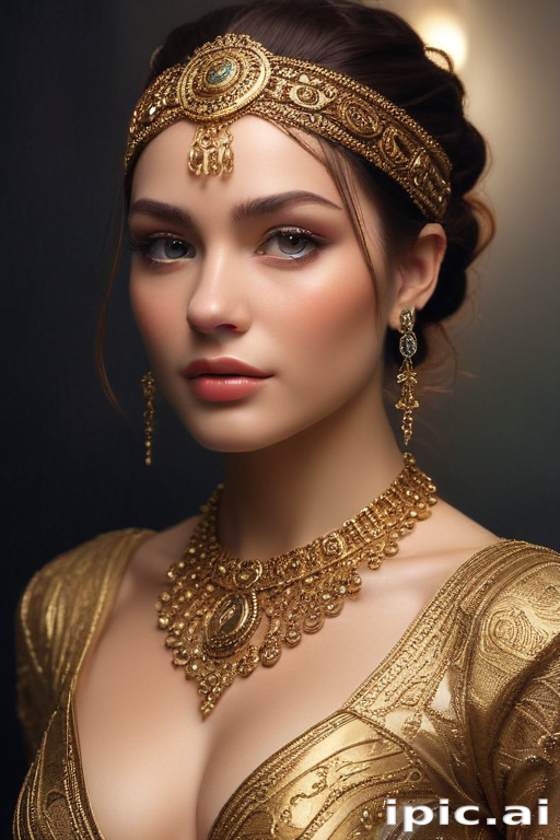 Elegant Portrait of a Woman Adorned in Traditional Gold Jewelry