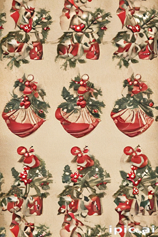 Whimsical Vintage Holiday Pattern Featuring Festive Decorations and ...