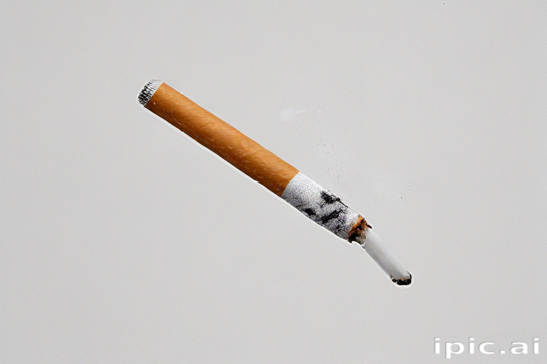 Floating Cigarette Against a Light Gray Background with Smoky Effects