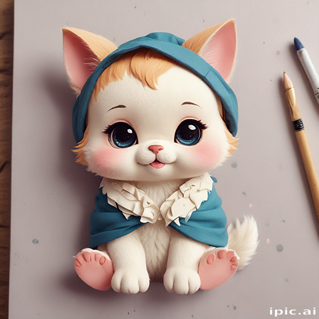 Adorable Handmade Cat Doll with Big Eyes and Cute Outfit