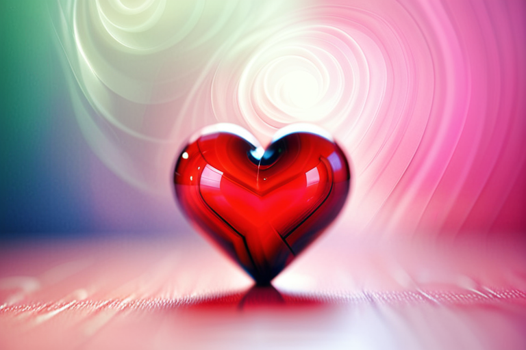 Shimmering Red Heart Radiating Love Against a Colorful Abstract Background