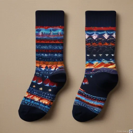 Colorful and Artistic Patterned Socks Featuring Scenic Landscape and ...