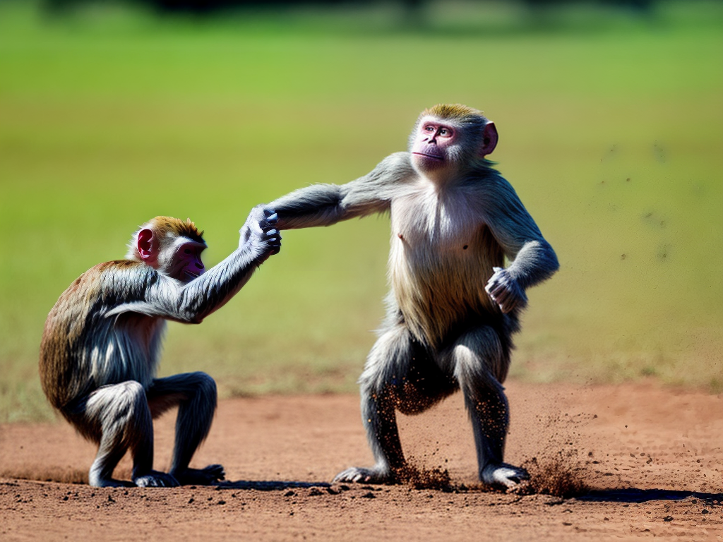 monkey throwing mud balls on the troop of hunters