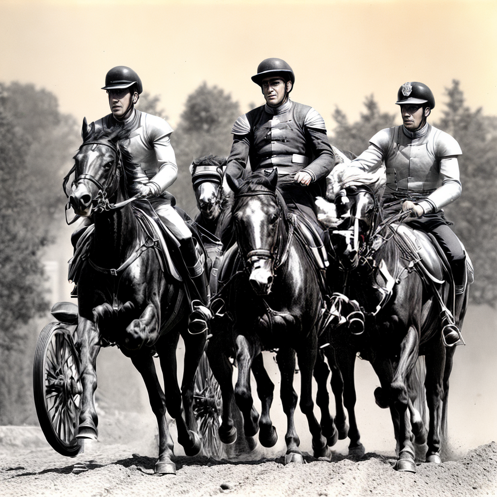 three mens on one chariot