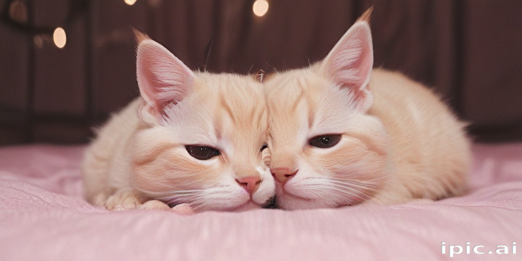 Two Adorable Cats Snuggled Together on a Soft Pink Blanket