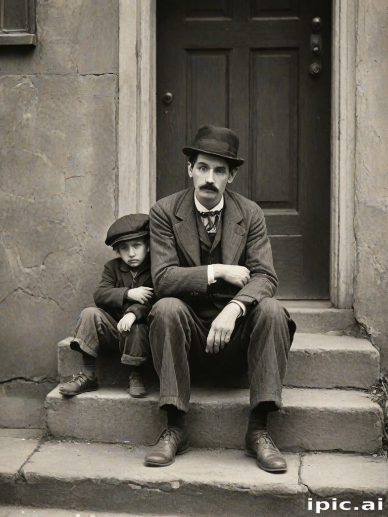 A Historical Portrait of a Father and Son Sitting Together Outdoors