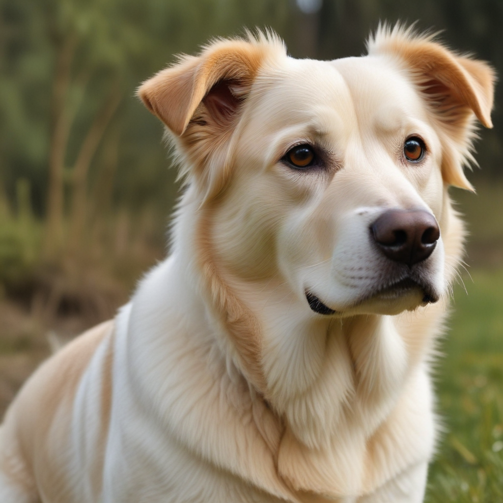 A Beautiful Cream-Colored Dog Enjoying a Peaceful Day Outdoors in Nature