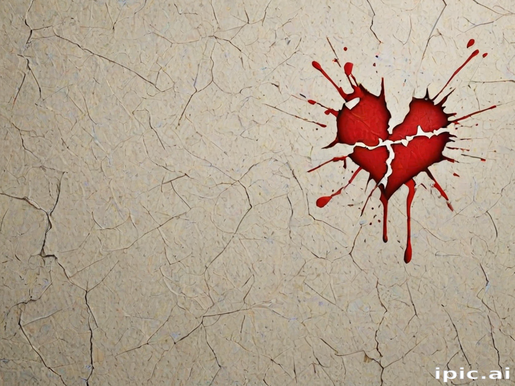Fragmented Heart with Blood Splatter on Cracked Textured Background