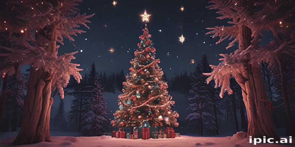 A Magical Winter Scene Featuring a Beautifully Decorated Christmas Tree
