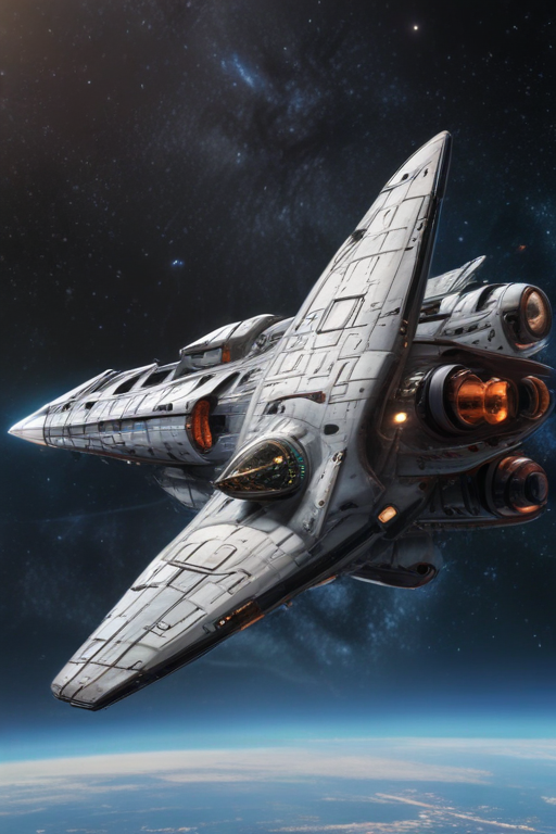 Futuristic Spacecraft Gliding Through the Cosmos Amidst Distant Stars