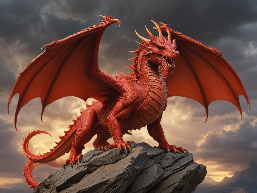 Majestic Red Dragon Roaring Triumphantly atop a Rocky Mountain Summit ...