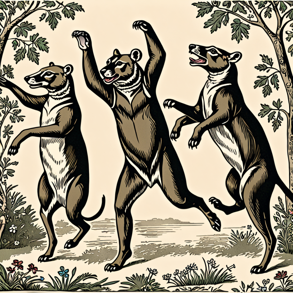 illustration of a dance with bipedal animals