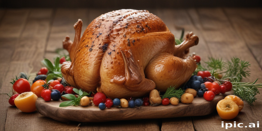 Deliciously Roasted Turkey Surrounded by Fresh Vegetables and Colorful ...