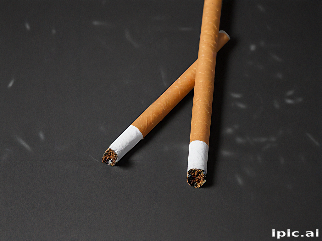 Two Cigarettes Lying on a Dark Surface with Smoke Around Them