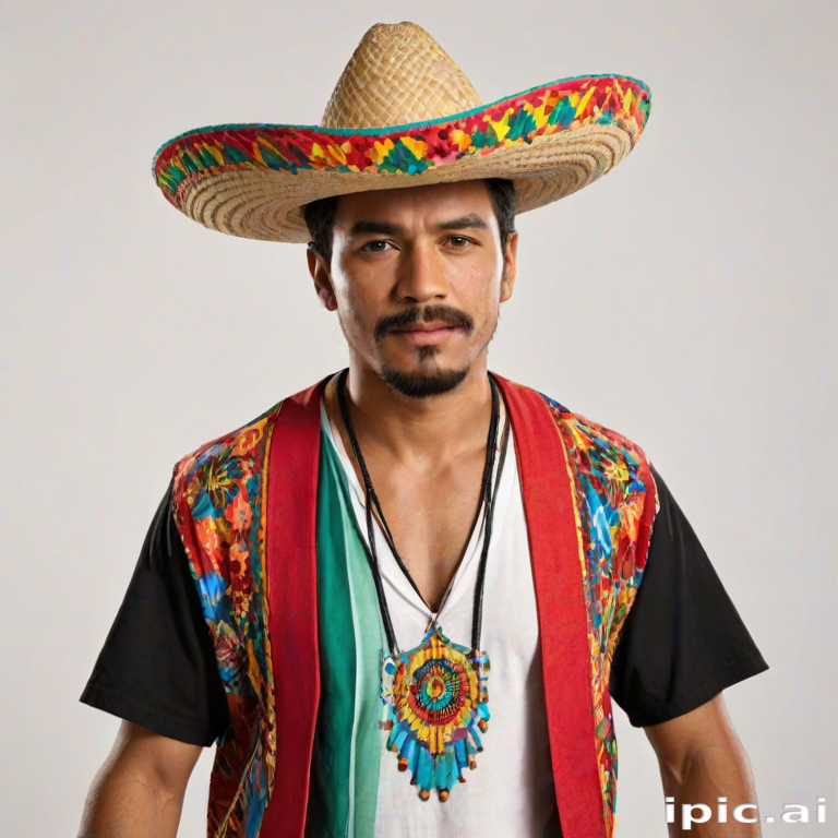Man Wearing Traditional Mexican Attire with Colorful Sombrero and ...
